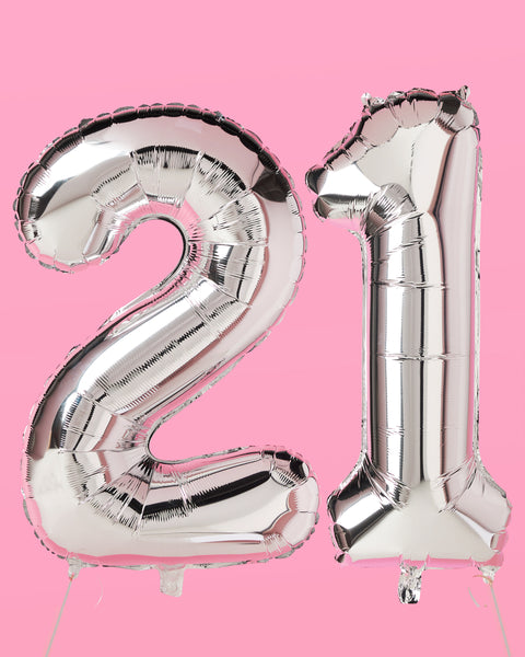 21 Number Balloons - 40" silver foil balloons – xo, Fetti