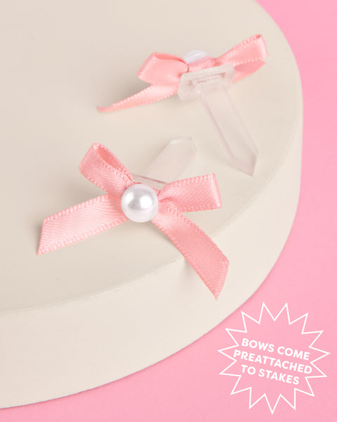 Pink Bow Cake Toppers - 12 pink + pearl cake toppers – xo, Fetti