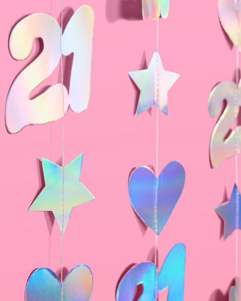 Finally 21 Garland - iridescent foil backdrop – xo, Fetti