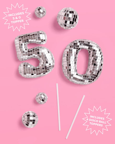 50 Disco Topper - 6 pc mirrored cake toppers | xo, Fetti