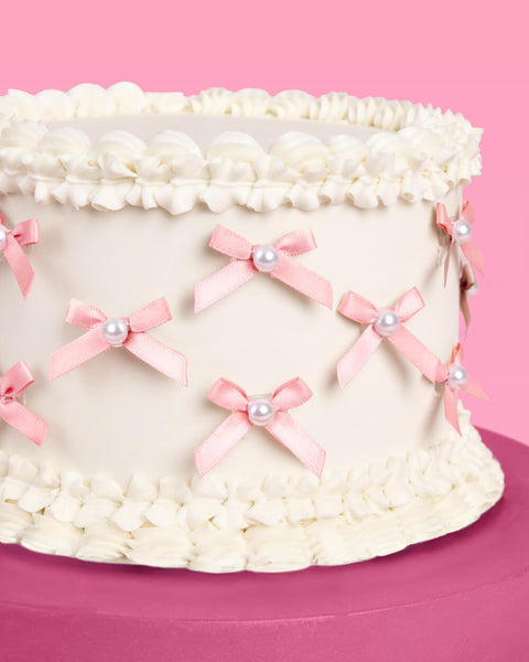 Pink Bow Cake Toppers - 12 pink + pearl cake toppers – xo, Fetti